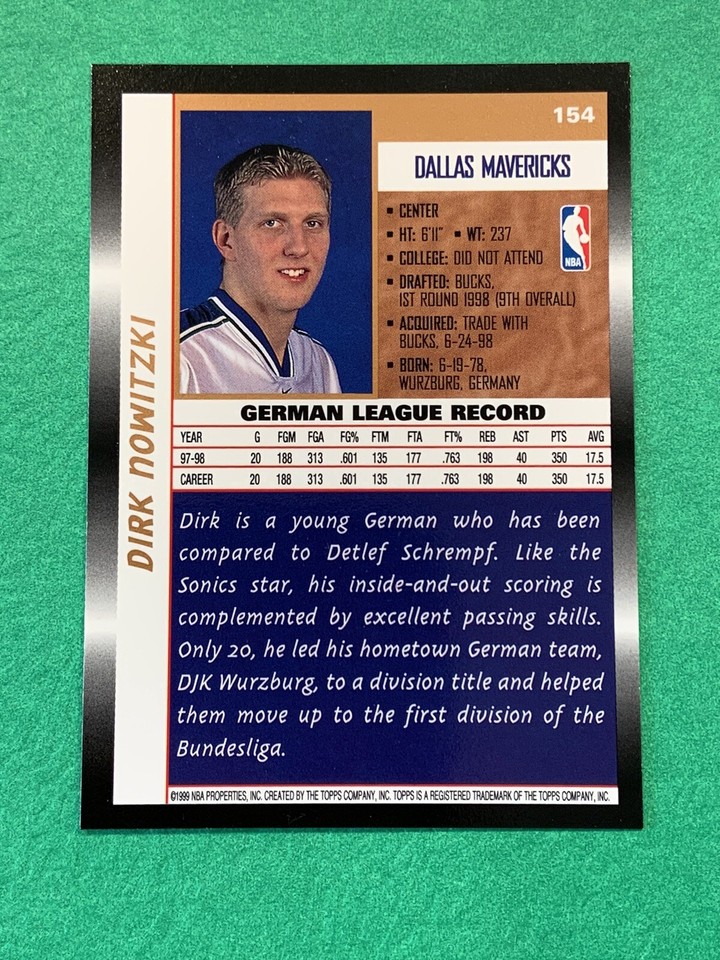 1998-99 TOPPS # 194 ROOKIE DIRK NOWITZKI, DALLAS MAVERICKS | eBay