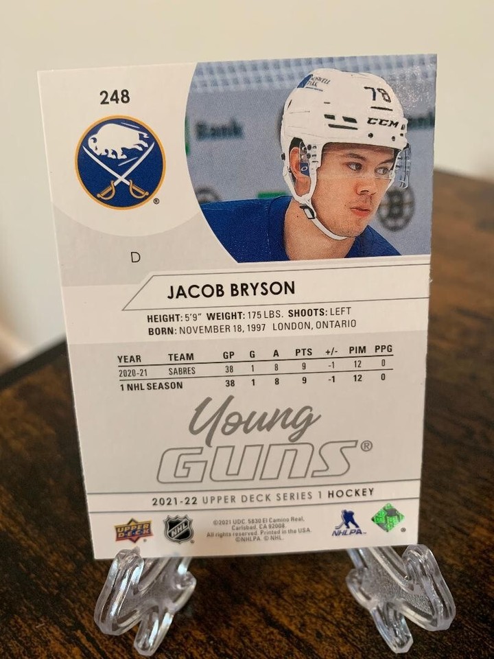 2021-22 UD Series 1 Base Young Guns #248 Jacob Bryson. - Buffalo Sabres ...
