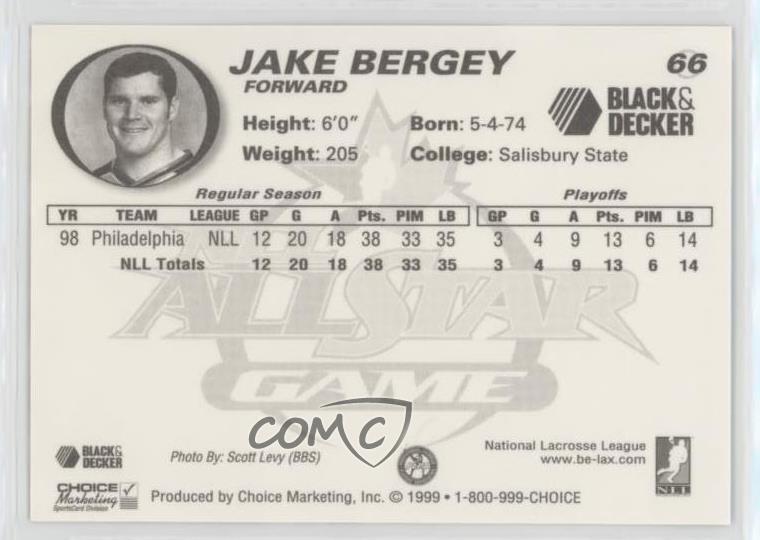 1999 Choice National Lacrosse League All-Stars Jake Bergey #66 | eBay