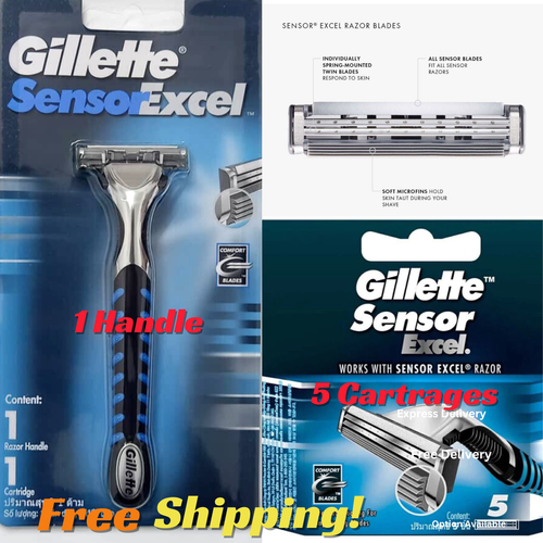 Gillette Sensor Excel Razor Handle Twin Blade & 1 pack 5pc Shaving ...
