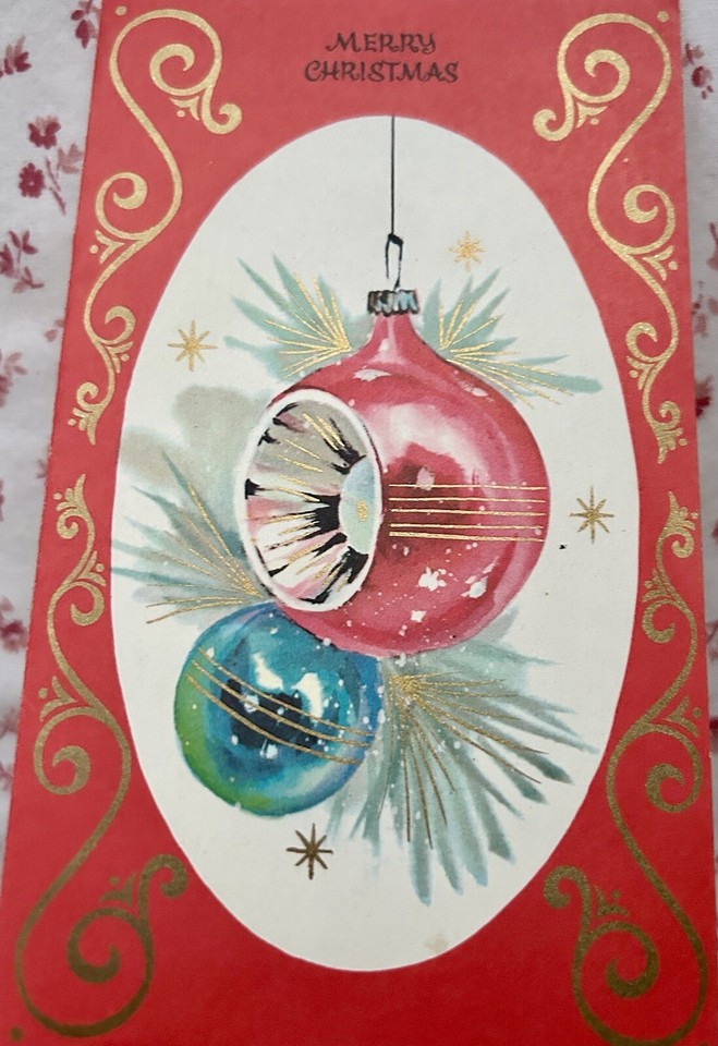 Vintage Mid Century Gold Embossed Atomic Christmas Ornaments Greeting ...