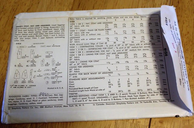 Vintage simplicity 4454 Lined Coat Cap W/ Chin Straps Sewing Pattern ...