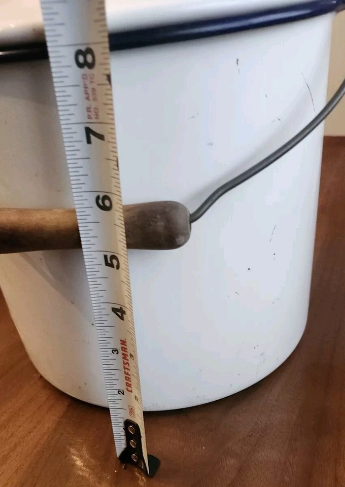 Rustic Vintage Enamelware White Enamel Porcelain Bucket Pot Lid Canning ...