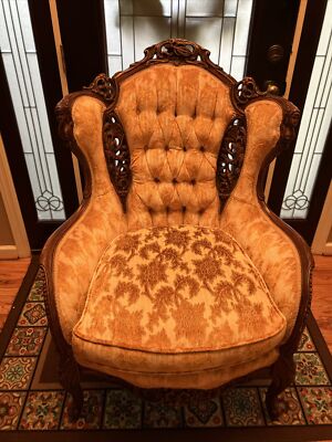 Antique French Louis XV Rococo Hand Carved Velvet Wing Back Chair | eBay