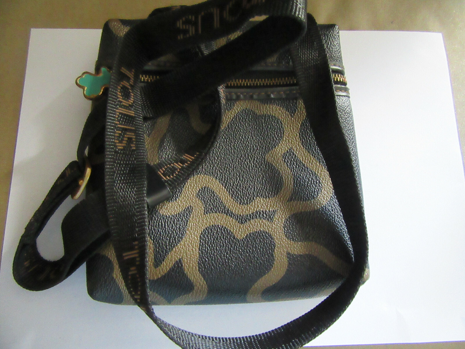 Tous bag handbag brown black leather Kaos iconic bear bag w charm X ...