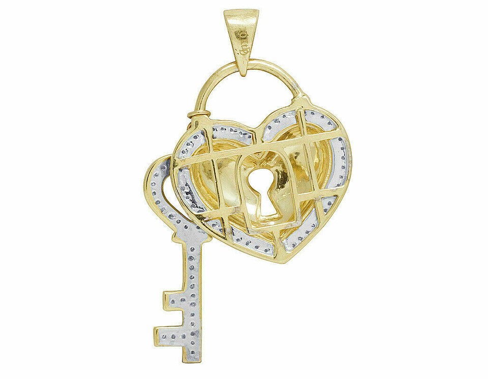 14K Yellow Gold Plated Silver 1/2CT Moissanite Love Heart Key Lock ...