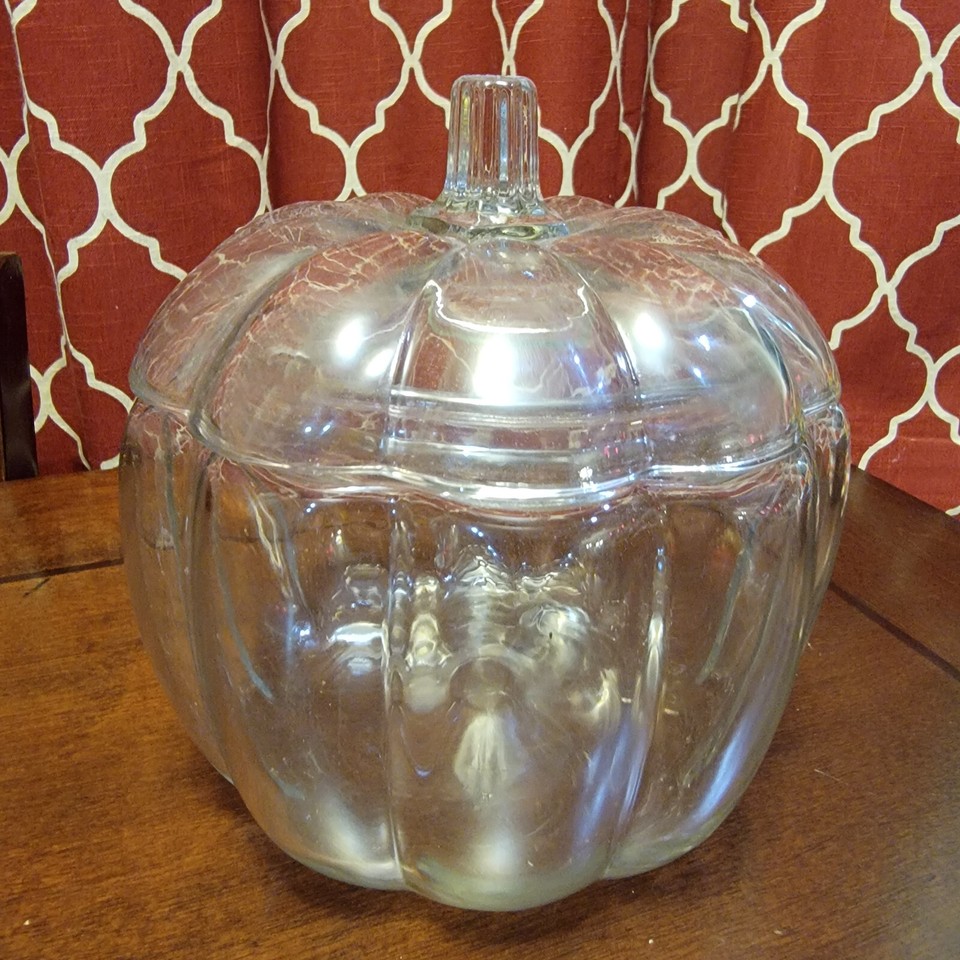 Clear Glass Pumpkin 7" - Cookie or Candy Jar - Halloween Fall Autumn ...