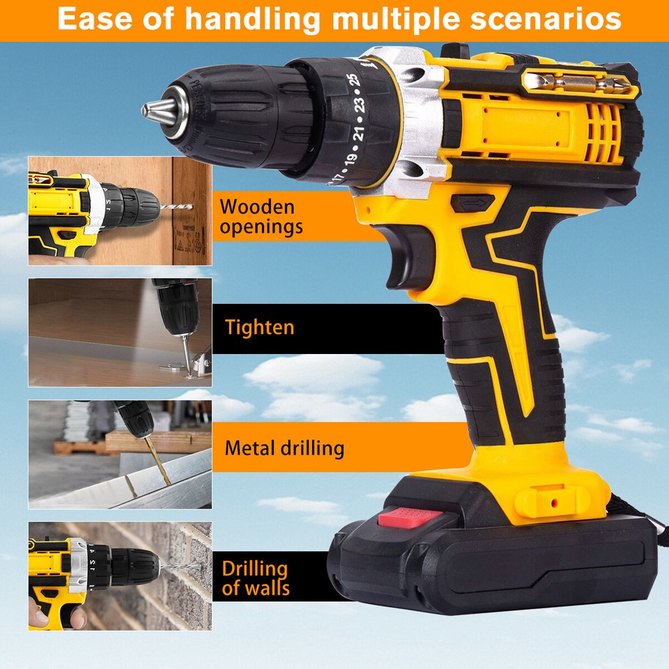 Cordless Drill Driver Kits with 2 Battery 21V Hand-held Electric Drill ...