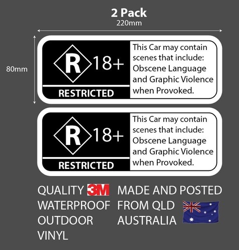 RESTRICTED R18+ LANGUAGE AND VIOLENCE 2 PACK 210x80mm QUALITY 3M VINYL ...