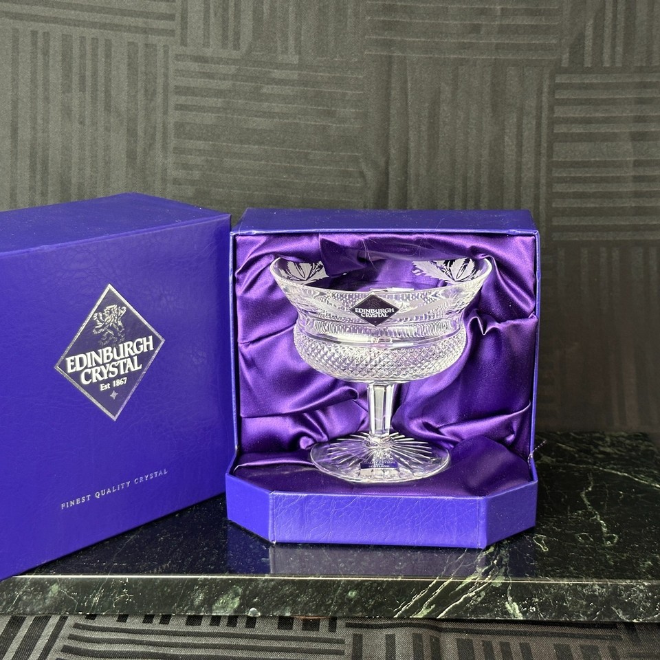 Edinburgh Crystal Scotland Peach Melba Thistle Cut +Box, H: 4 1/8 in W ...