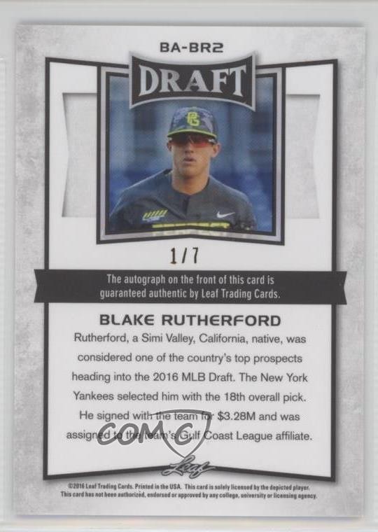 2016 Leaf Metal Draft Green Prismatic 1/7 Blake Rutherford #BA-BR2 Auto ...