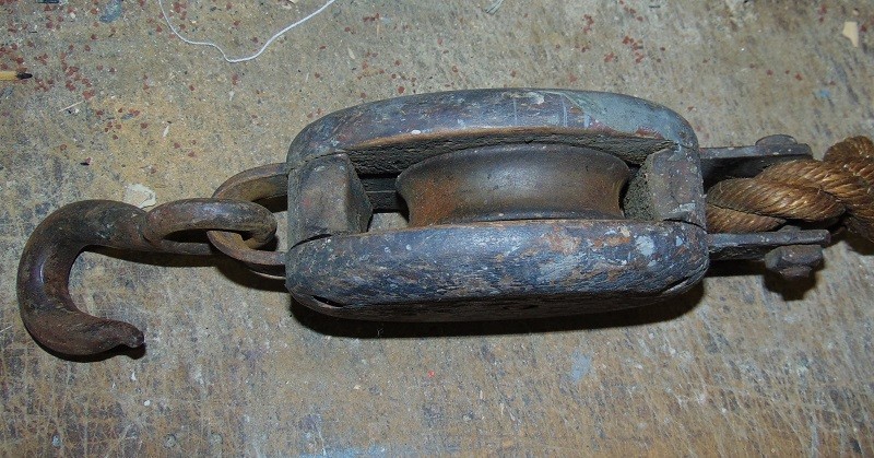 Antique large wooden single block and tackle pulley with hook | eBay