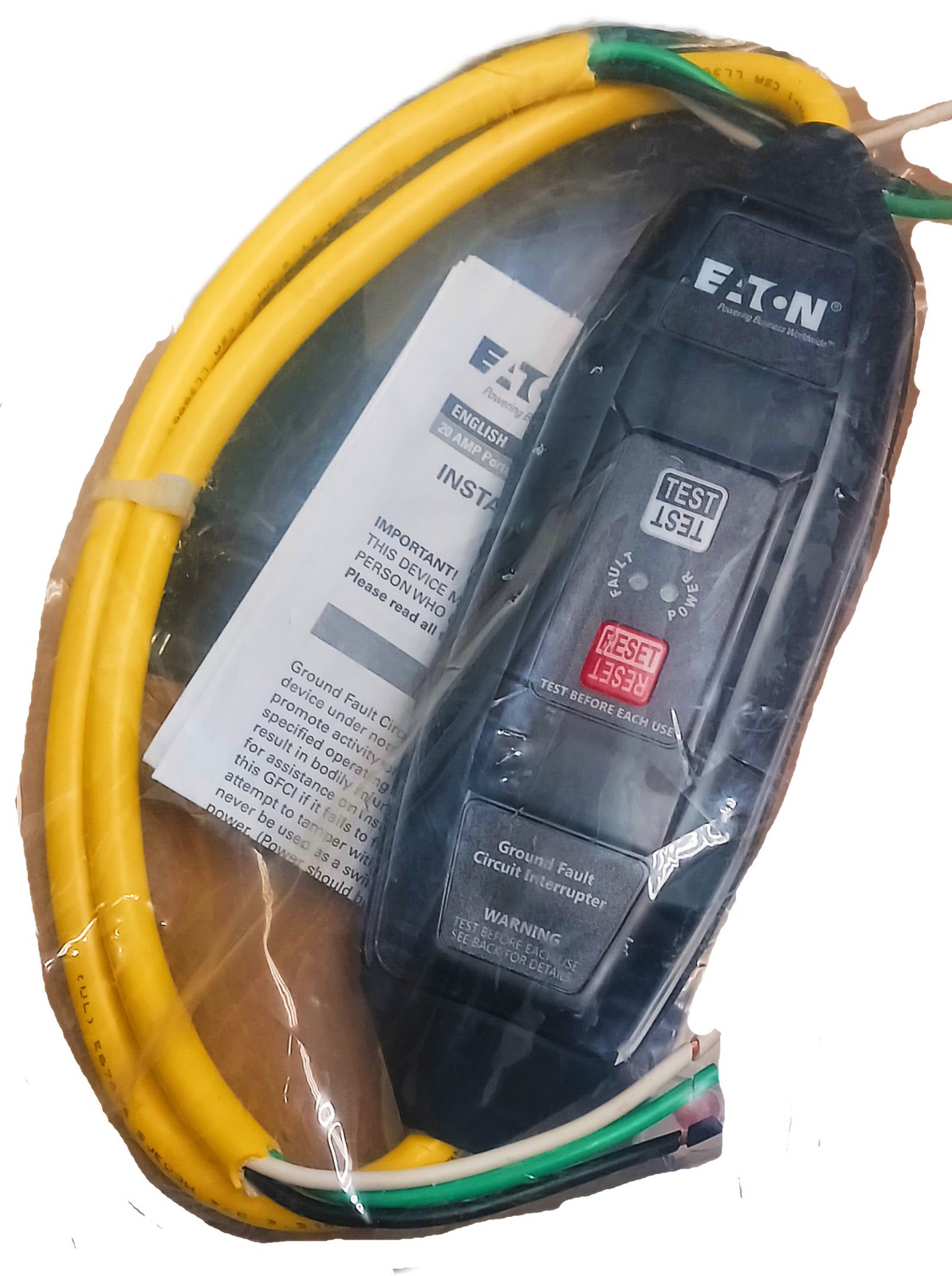 Eaton GFI12M1NN portable GFCI, Watertight, field wireable, 20A, #12 AWG ...