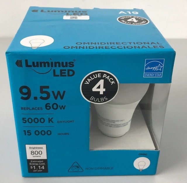 4-pack 60watt LED Luminus 800 Lumens 60 Watt Light Bulbs Use Only 9.5 ...