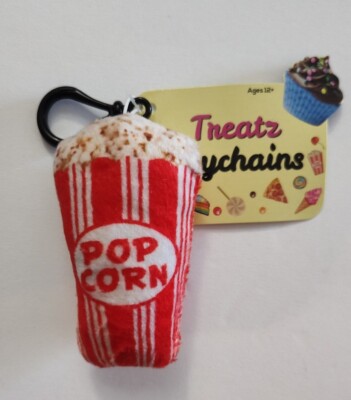 Plushie TREATZ KEYCHAIN Popcorn Red/White Stripe Yellow Bag Clip Zipper ...