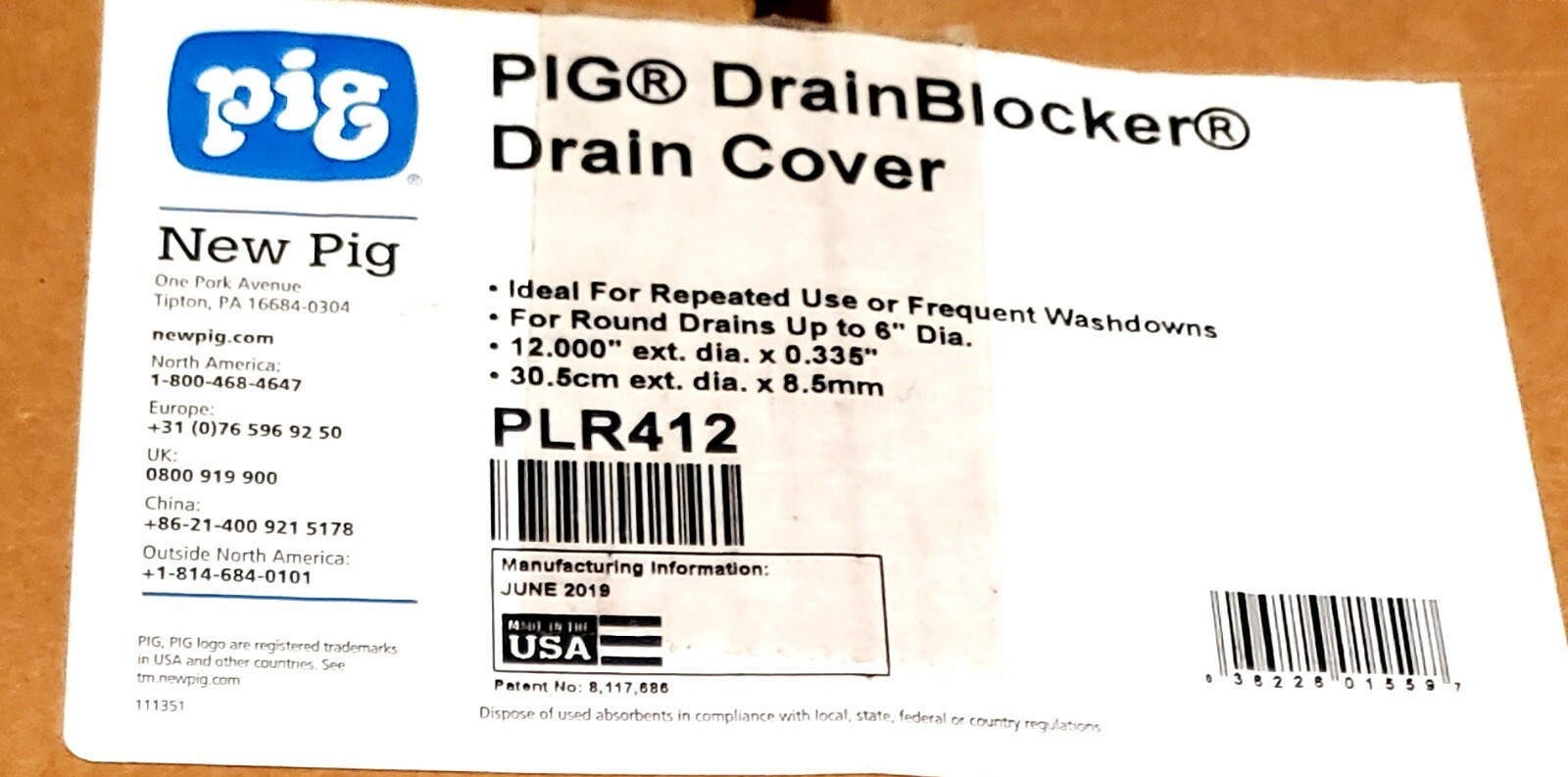 Pig PLR412 Drain Blocker Drain Cover | New Pig Round Drains up to 6 ...