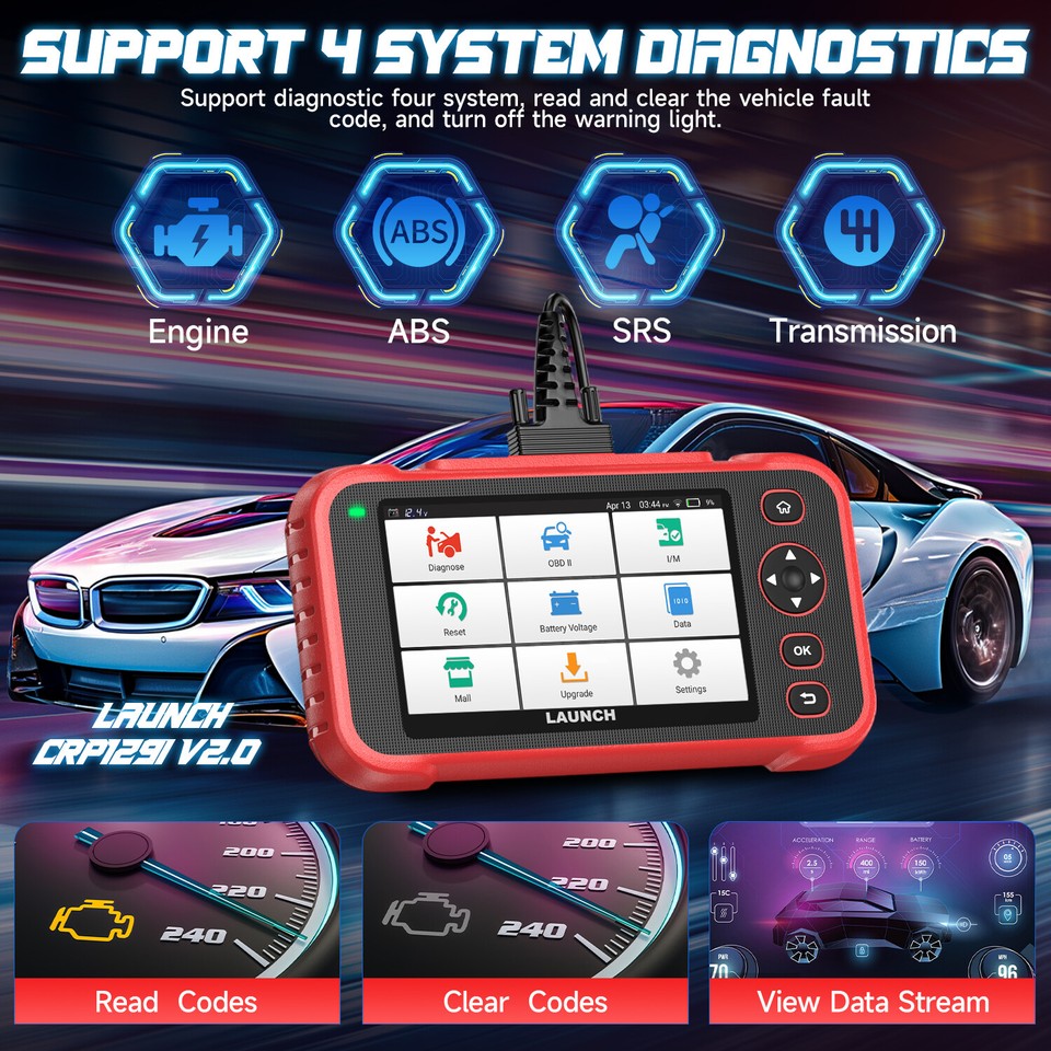 Launch CRP129I V3.0 Car OBD2 Scanner Diagnostic Engine ABS SRS AT Oil ...