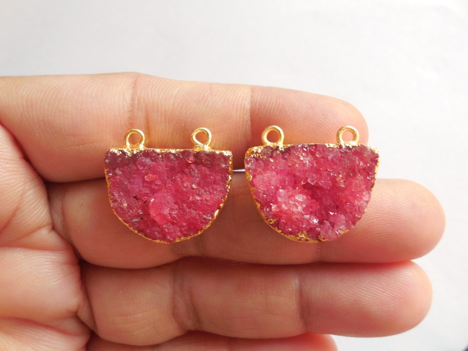 2 Pcs Gold Edge Druzy Connector Pendant Sugar Druzy Connector Red ...