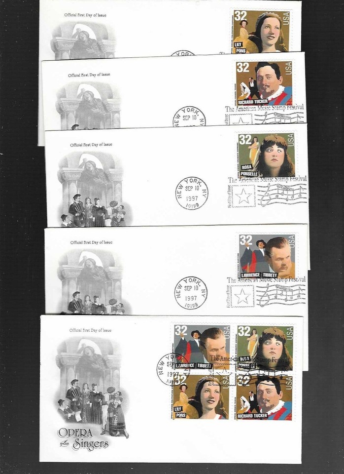 US FDC FIRST DAY COVERS OPERA SINGERS 1997 THREE SETS OF 5 TOTAL 15 ...