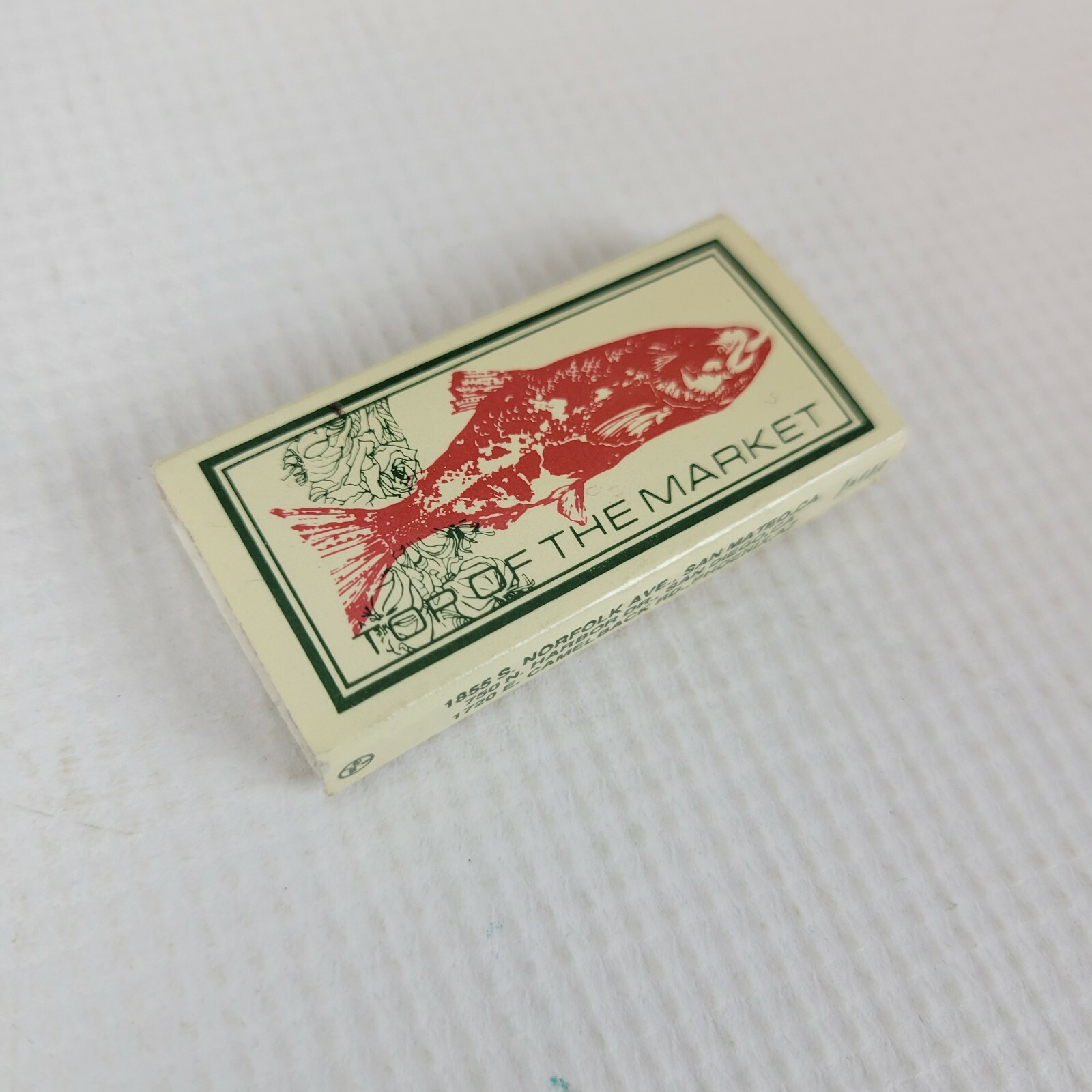 Top of the Market Fish Matchbook Match Box Vintage Matches San Mateo ...