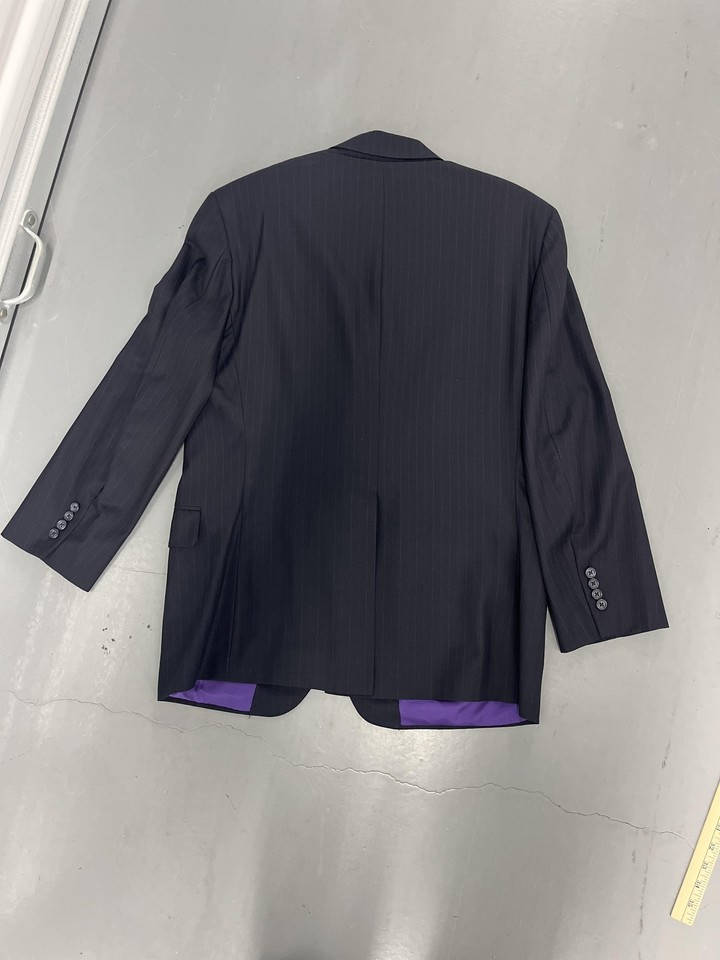 Royal Classic Suit Jacket Mens 44 Black Pinstripe Purple Lining USA 2 ...