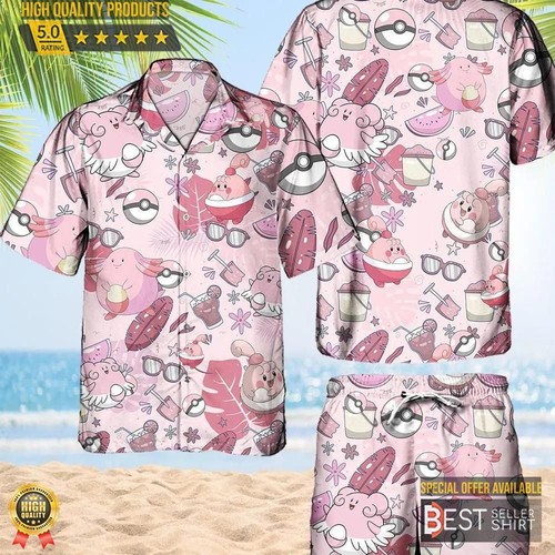 Pokemon Happiny Hawaiian Pattern Hawaii Shirt Aloha Anime Chansey ...