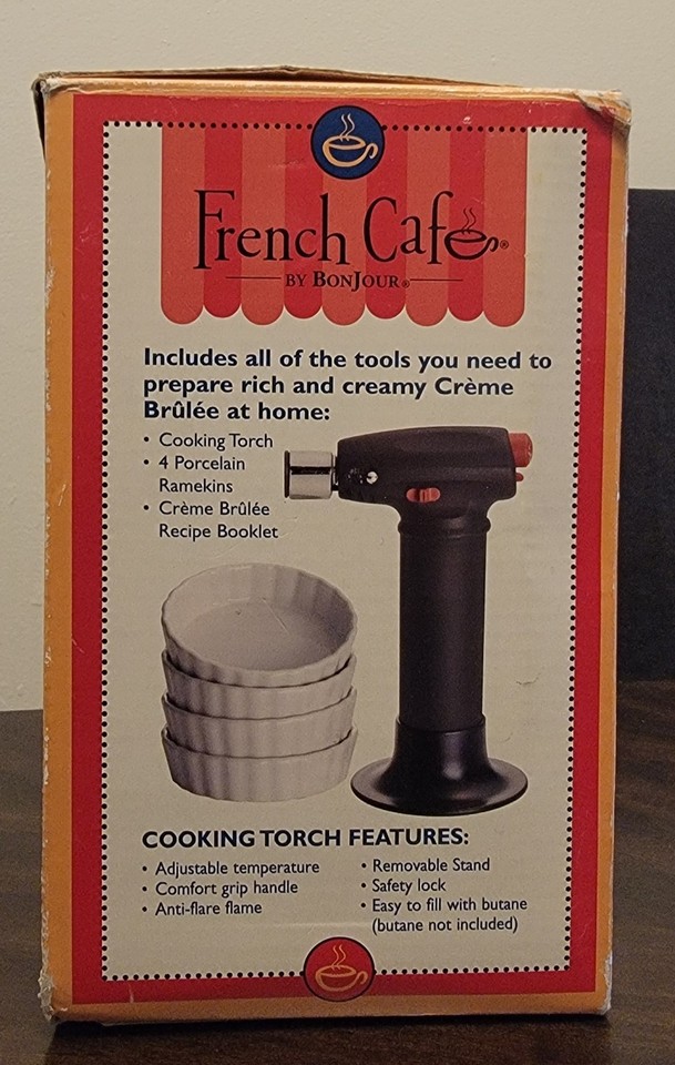 Creme Brulee Set with 4 White Porcelain Ramekins and Cooking Torch. New ...