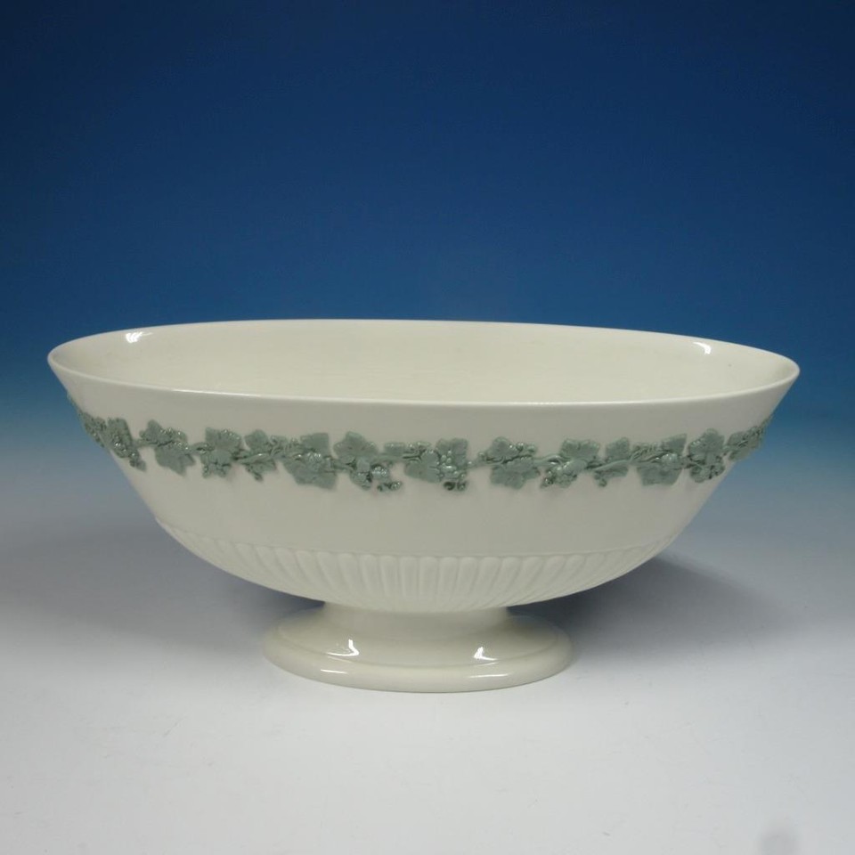 Wedgwood Queensware - Green on Cream - Footed Oval Shaped Console Bowl ...
