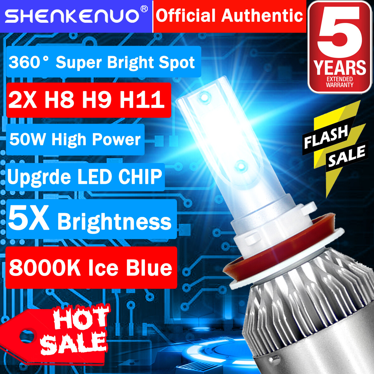 2PC H11 Ice Blue LED Headlight For 07-18 Toyota Tundra Pick Up Truck ...