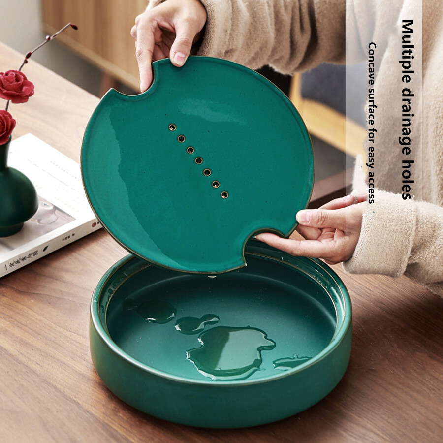 21.5cm Ceramic Tea Tray Zen Gongfu Serving Table Water Storage Tray Tea ...