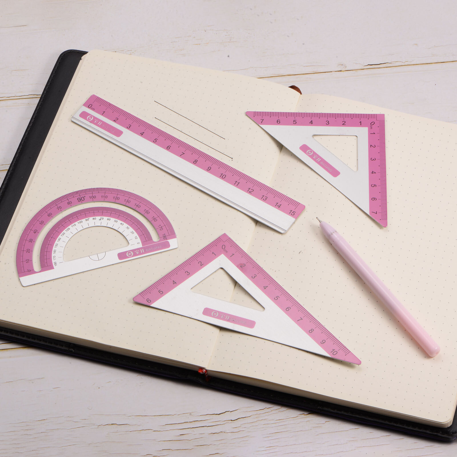 Geometry Set 15cm 4pcs Ink Printing Metal Ruler Set Rose Red | eBay