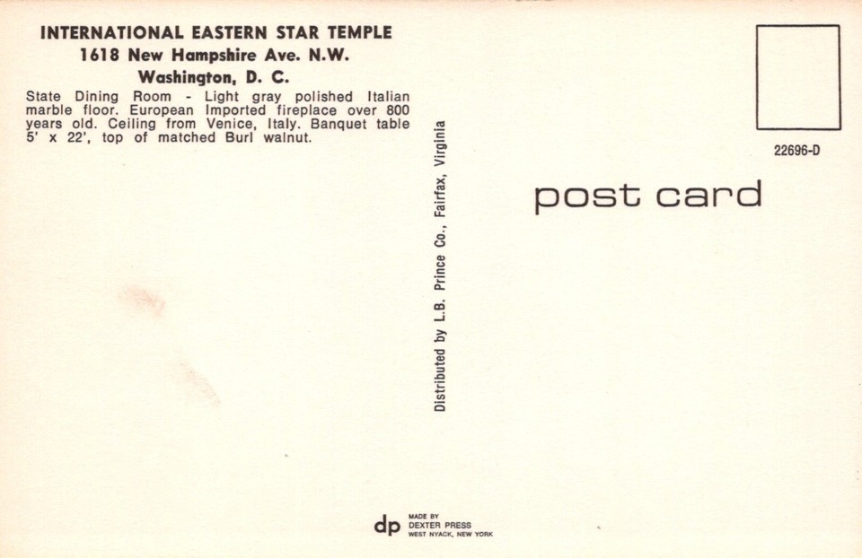 Washington D.C. International Eastern Star Temple State Dining Room ...