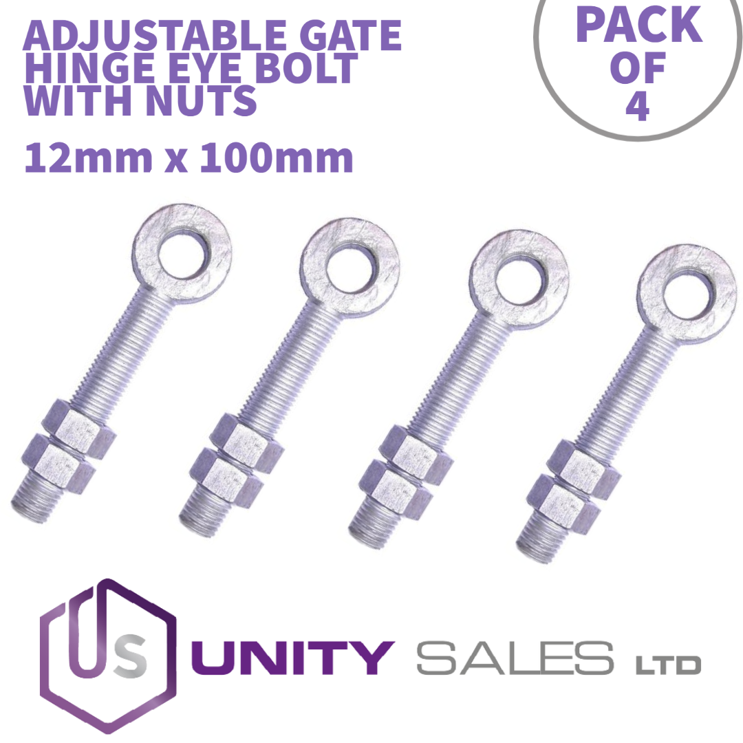 PACK OF 4 - ADJUSTABLE GATE HINGE EYE BOLT WITH NUTS - 12mm x 100mm | eBay