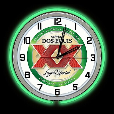 19" Retro Green Double Neon Clock Dos Equis Lager Beer Sign Man Cave ...