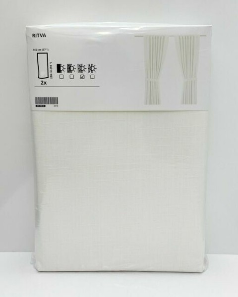 Ikea Ritva Curtains with Tie-Backs, 1 Pair, White 57x98" for sale ...