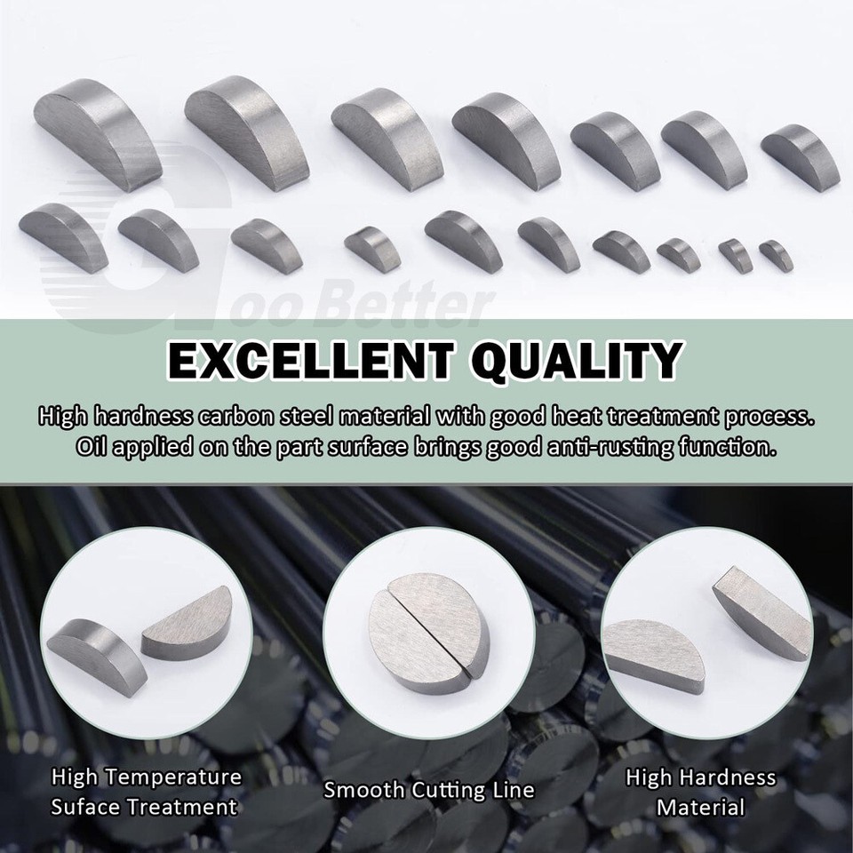 100Pcs Metric Woodruff Key Assorted Keys Set 3mm 4mm- 6mm Keyway ...