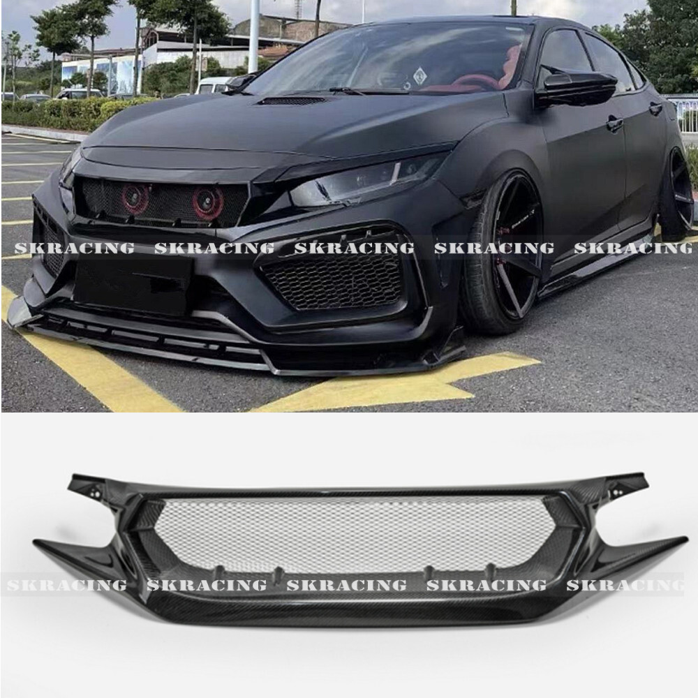 For Honda Civic FK8 FC1 FK7 Carbon Fiber Front Center Mesh Grille Grill ...