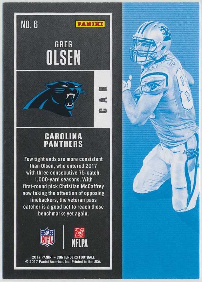 Greg Olsen - Carolina Panthers - 2017 Panini Contenders Football - Base - #6 | eBay