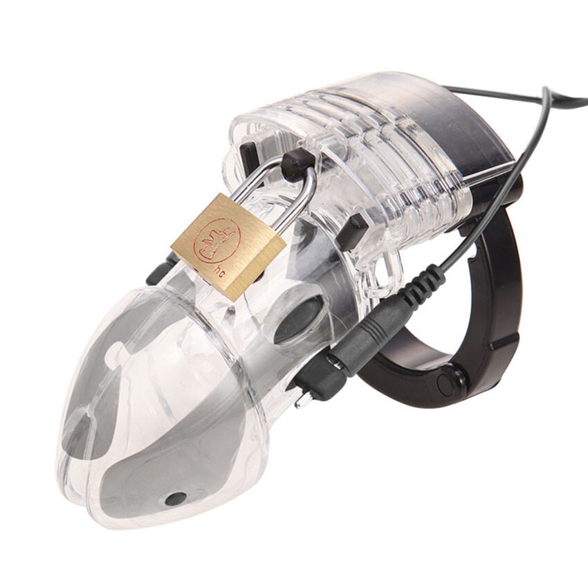 E-Stim Shock Male Chastity Device Cage with Adjustable Cuff Ring Lock ...