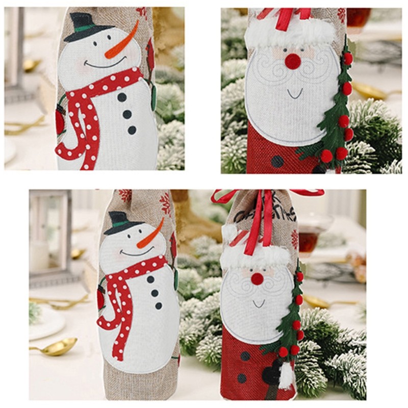 Holiday Wine Bottle Covers Bags Santa Claus Snowman Pattern Drawstring ...