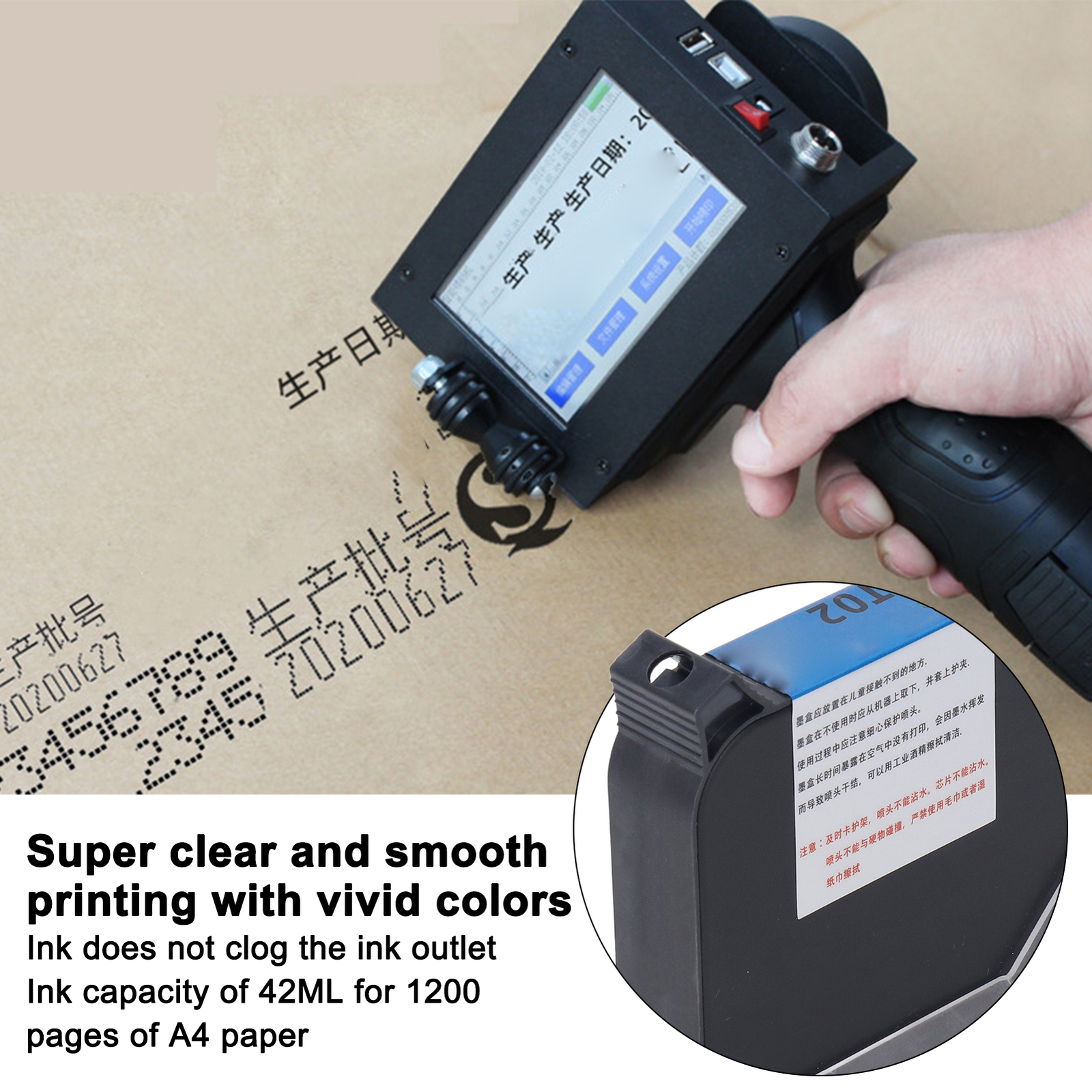 Handheld Inkjet Printer Cartridge Quick Dry 25.4mm Black 42ml Coding ...