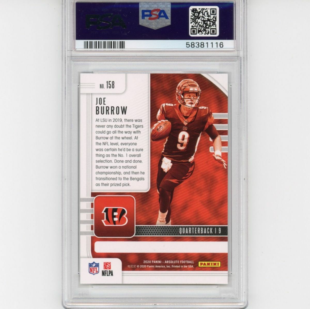 Graded 2020 Panini Absolute JOE BURROW #158 Rookie Football Card PSA 10 ...