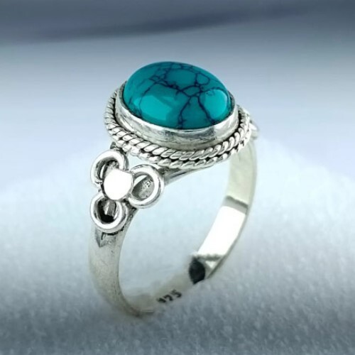 Turquoise Natural Oval Stone 925 Sterling Handmade Genuine Silver Ring ...