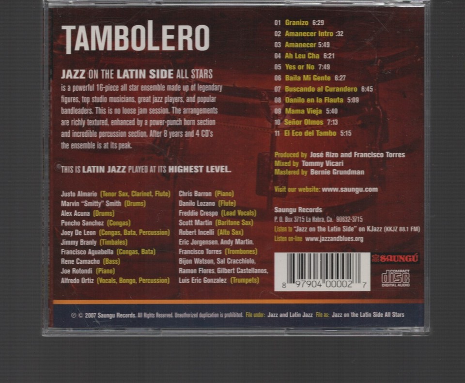 Tambolero / CD / Jose Rizo's Jazz on the Latin Side All Stars / 2007 ...