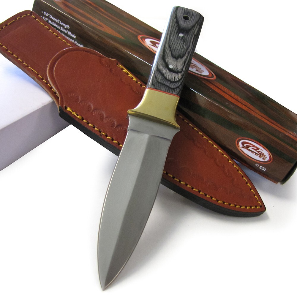 Grey Fox WOOD Handle BOOT KNIFE Full Tang Tactical Hunting Dagger Black ...