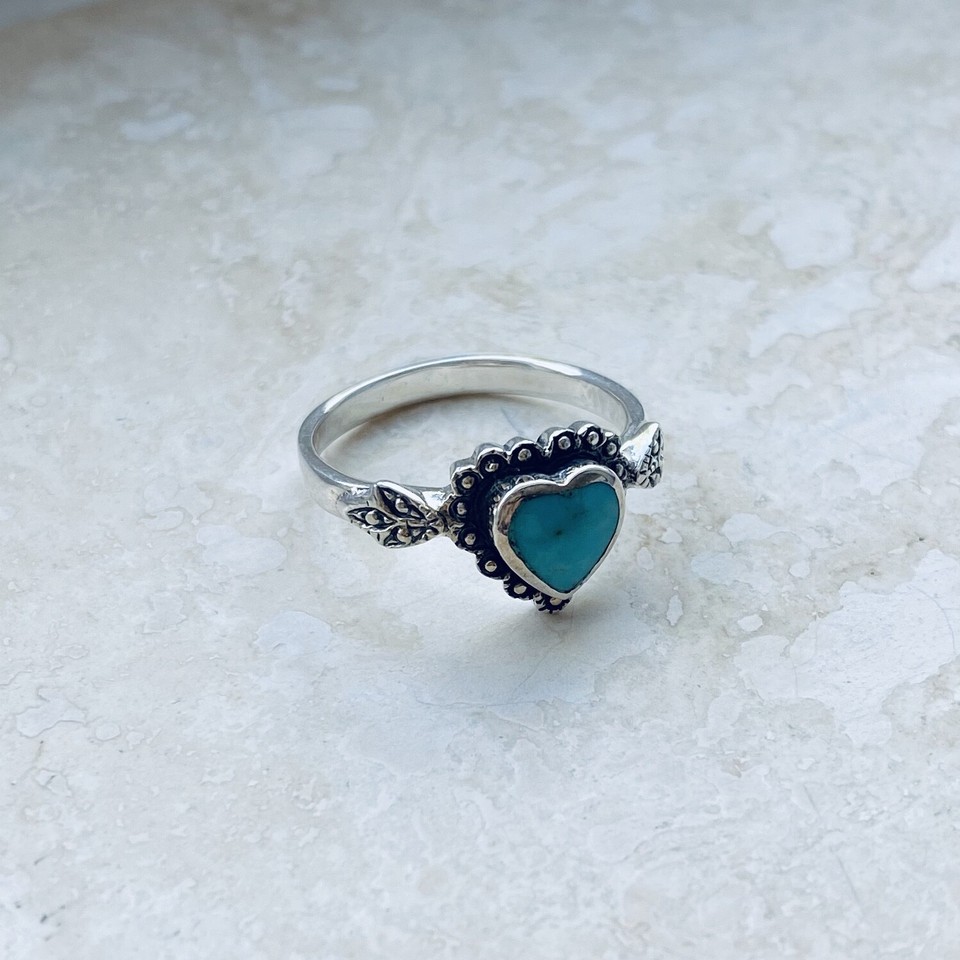 Sterling Silver Turquoise Heart Ring, Victorian Silver Rings, Stone ...