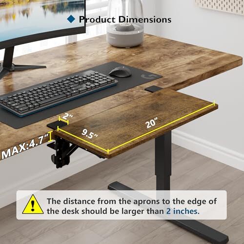 BONTEC Small Ergonomics Desk Extender Tray, 20"*9.5"(51cm*24cm) Rustic ...