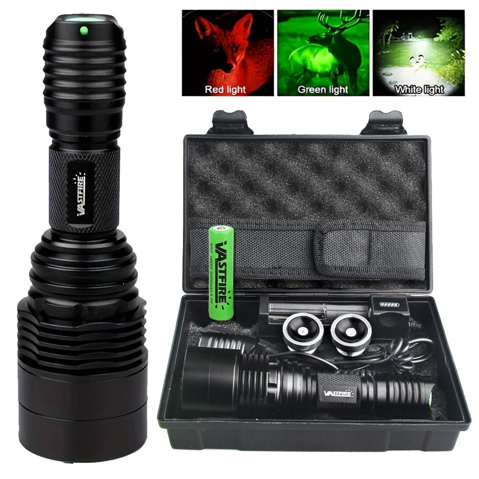 Hunting Green Red White Light 800yards LED Flashlight Zoom Torch Coyote ...