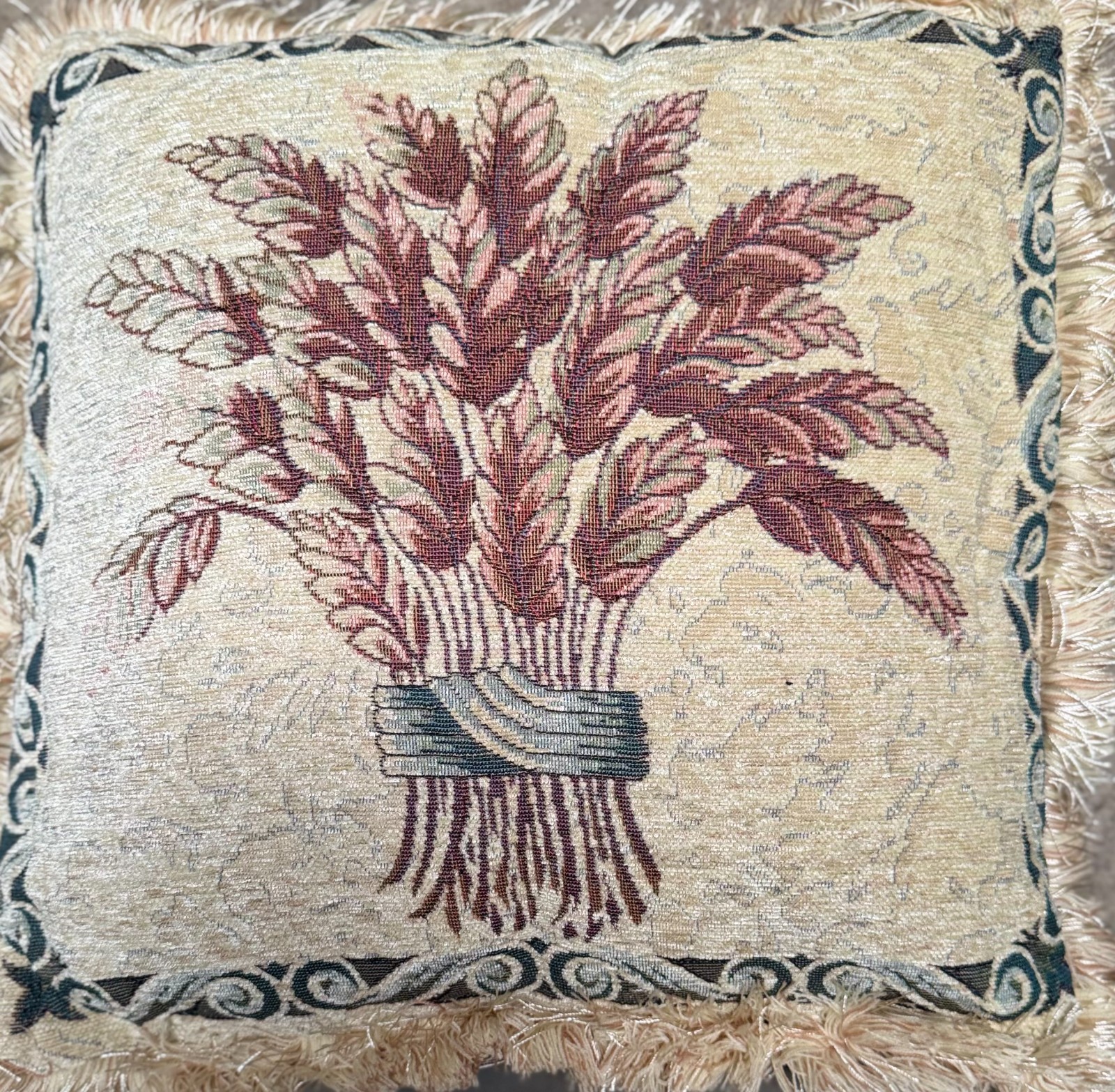 Vintage Wheat Tapestry Pillow – Rustic Farmhouse Harvest Accent Cushion ...