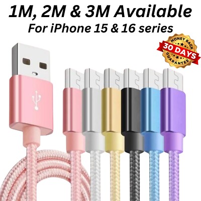For iPhone 15 16 Pro Max USB Type C Fast Charger Cable PD Braided Lead ...